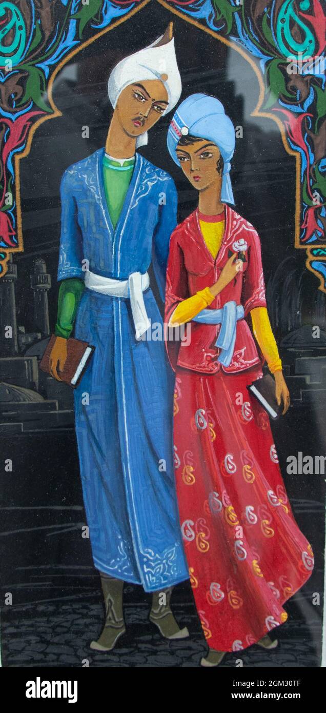 Miniature of Layla and Majnun. Love in the East. Miniature art Stock ...