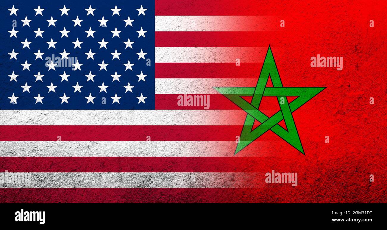 United States of America (USA) national flag with Morocco National flag ...