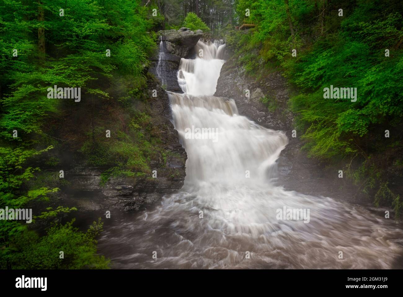 Raymondskill Falls - Heavy water flow during the rainy season in spring ...