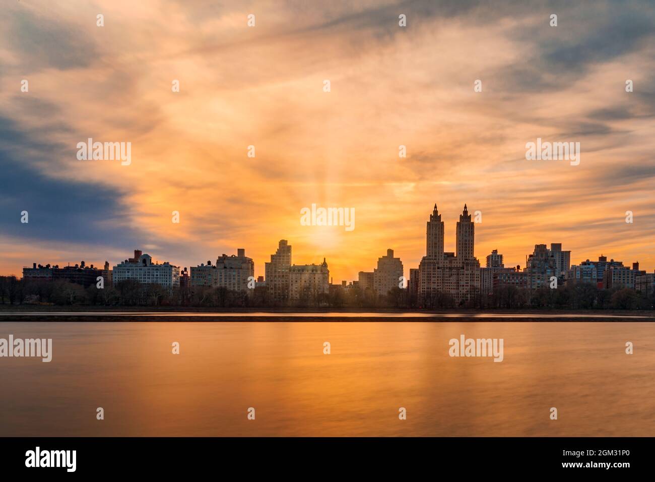 Central Park Lake NYC Skyline - A sunset view to the Upper west Side ...