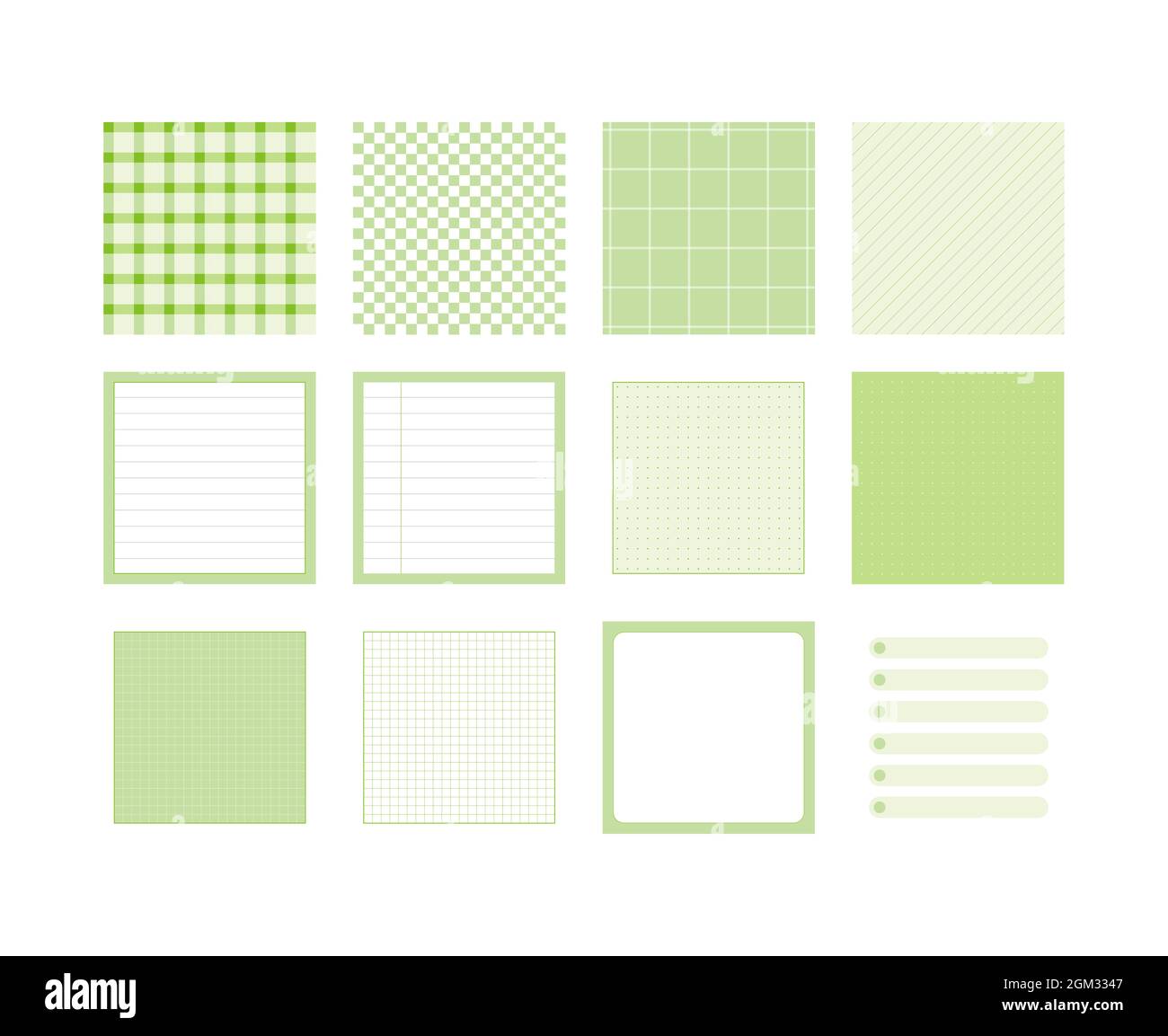 Pattern, notepad, note, paper template illustration set. Green color ...