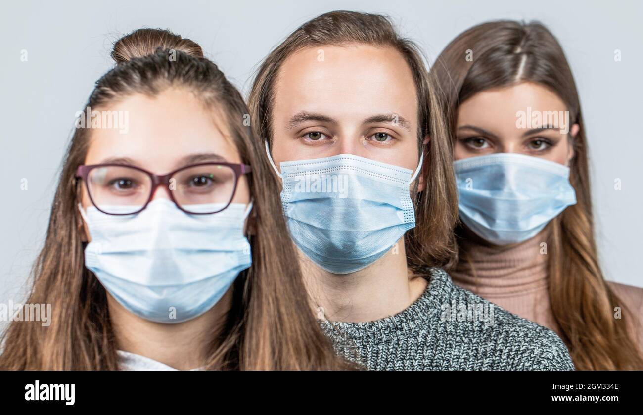 Group of people with protective masks. Crowd of people wearing medical ...