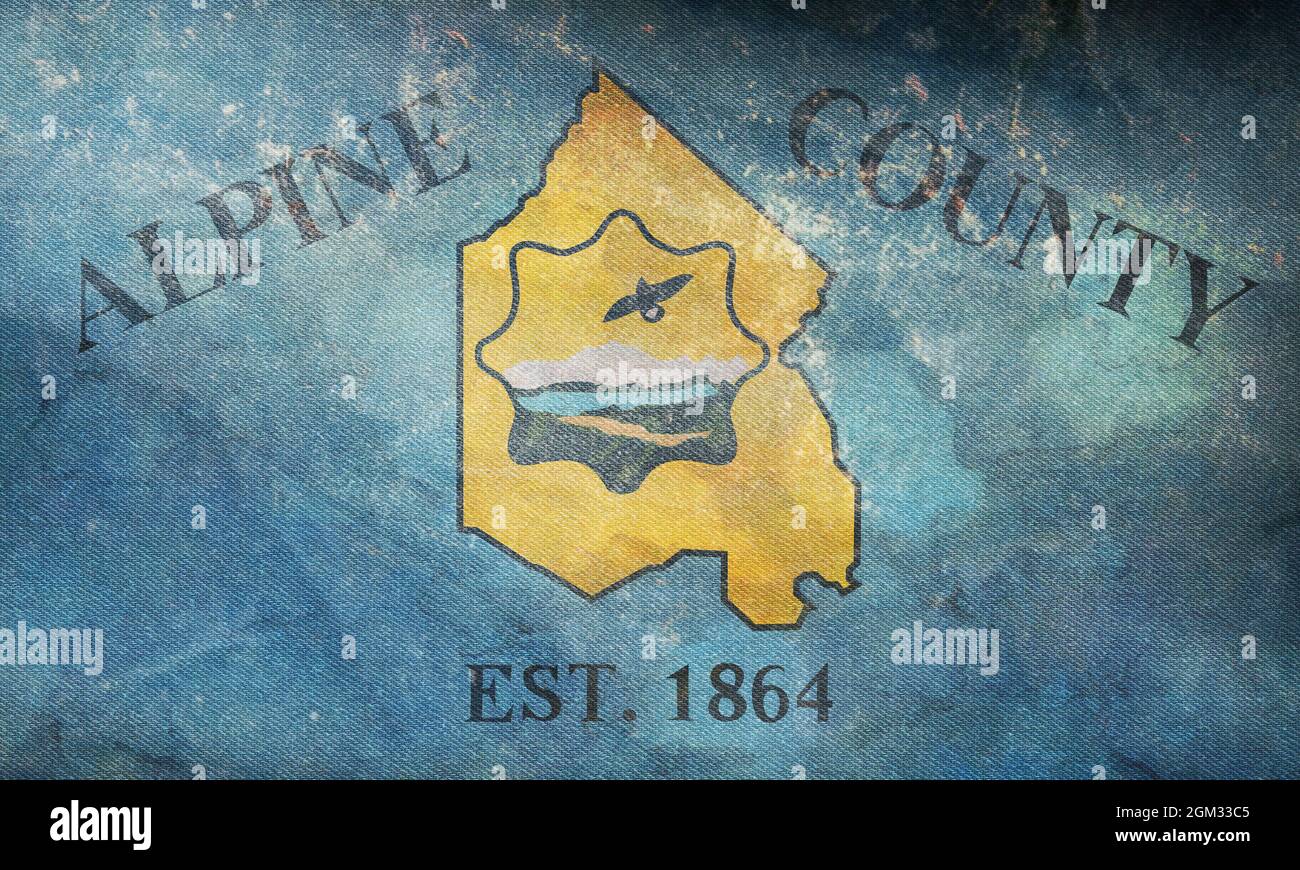 Top view of retro county of Alpine, California flag with grunge texture ...