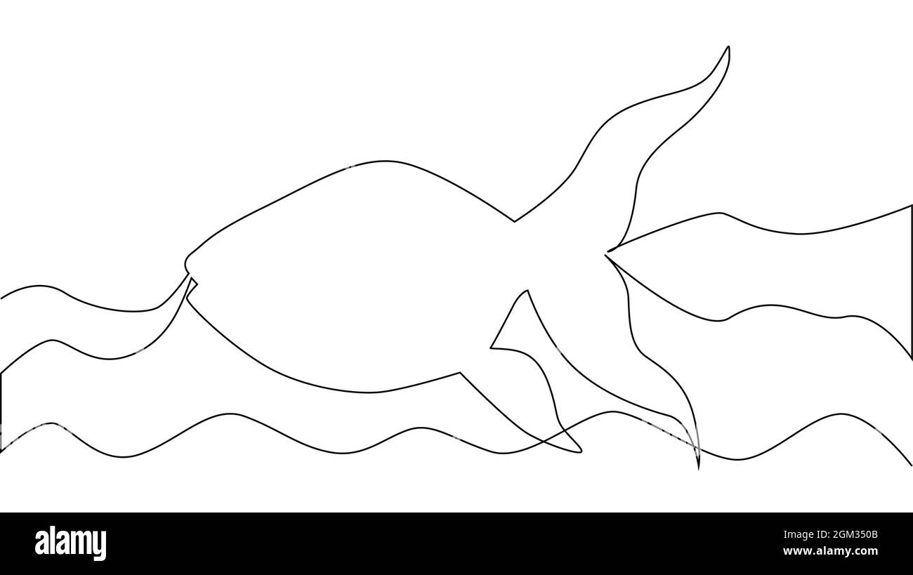 Continuous line drawing fish and waves Stock Vector Image & Art - Alamy