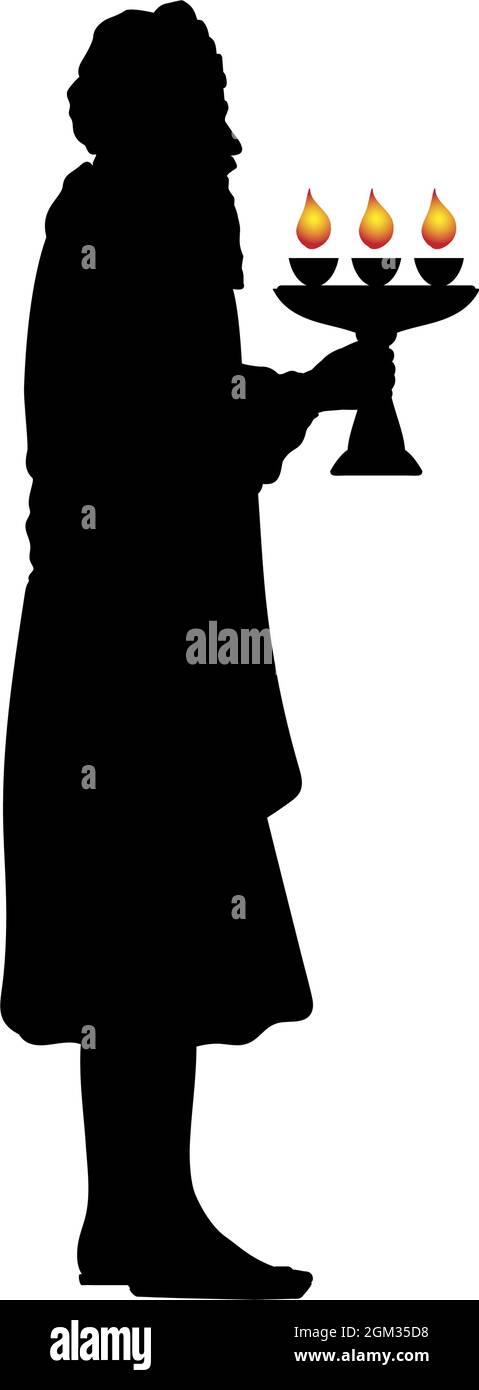 Silhouette Indian man carrying oil lamps. Diwali traditional Indian ...