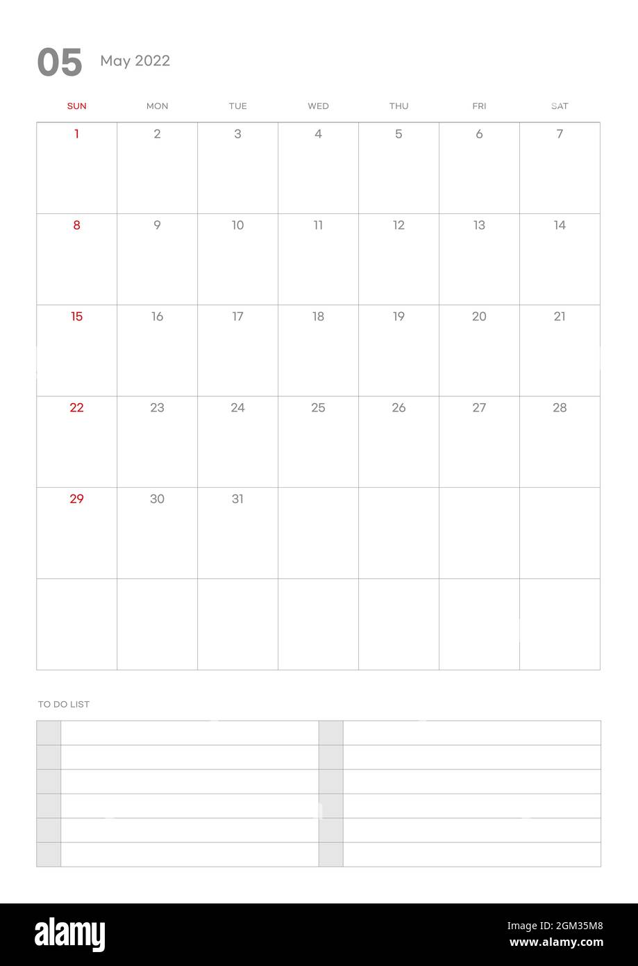 May 2022 calendar template illustration. Note, scheduler, diary ...