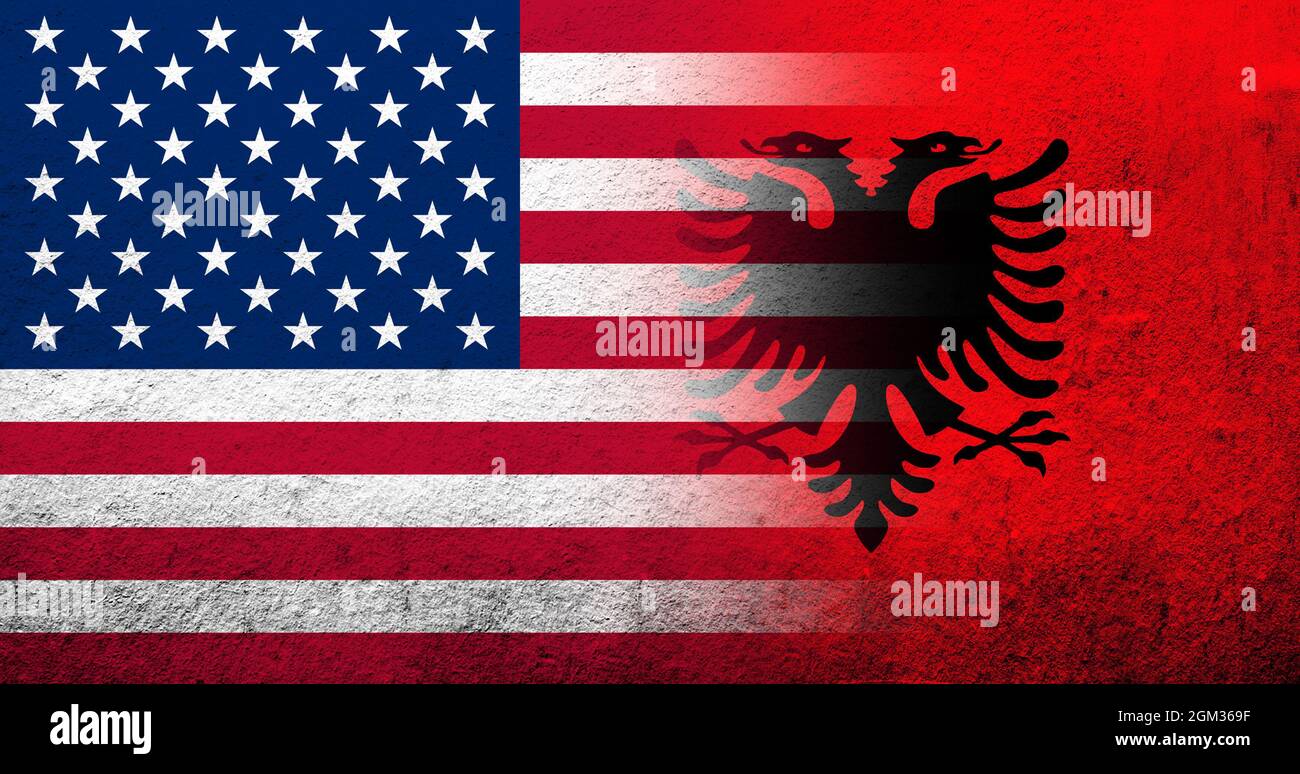 United States of America (USA) national flag with Republic of Albania ...