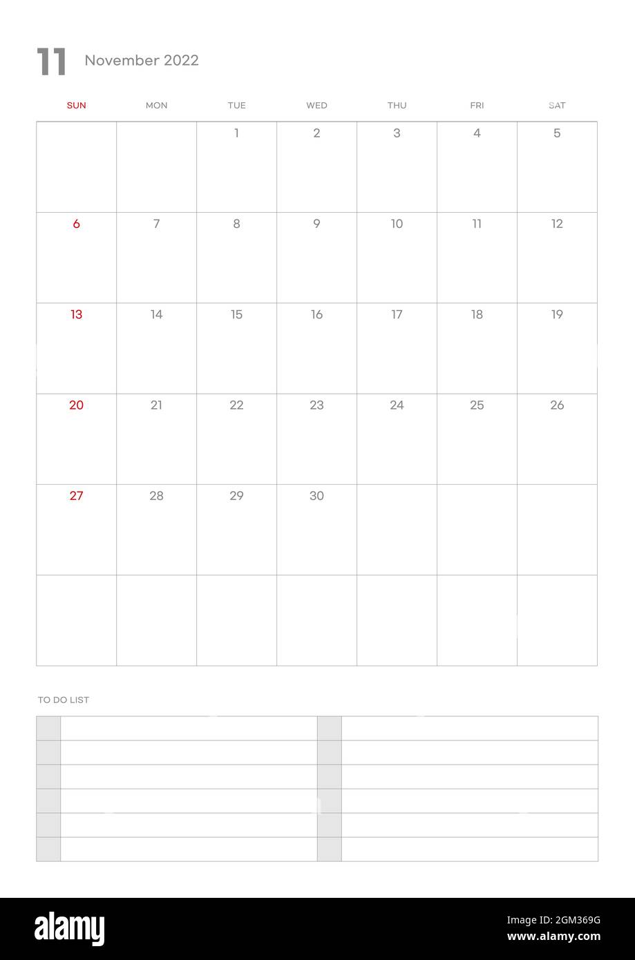 November 2022 calendar template illustration. Note, scheduler, diary ...