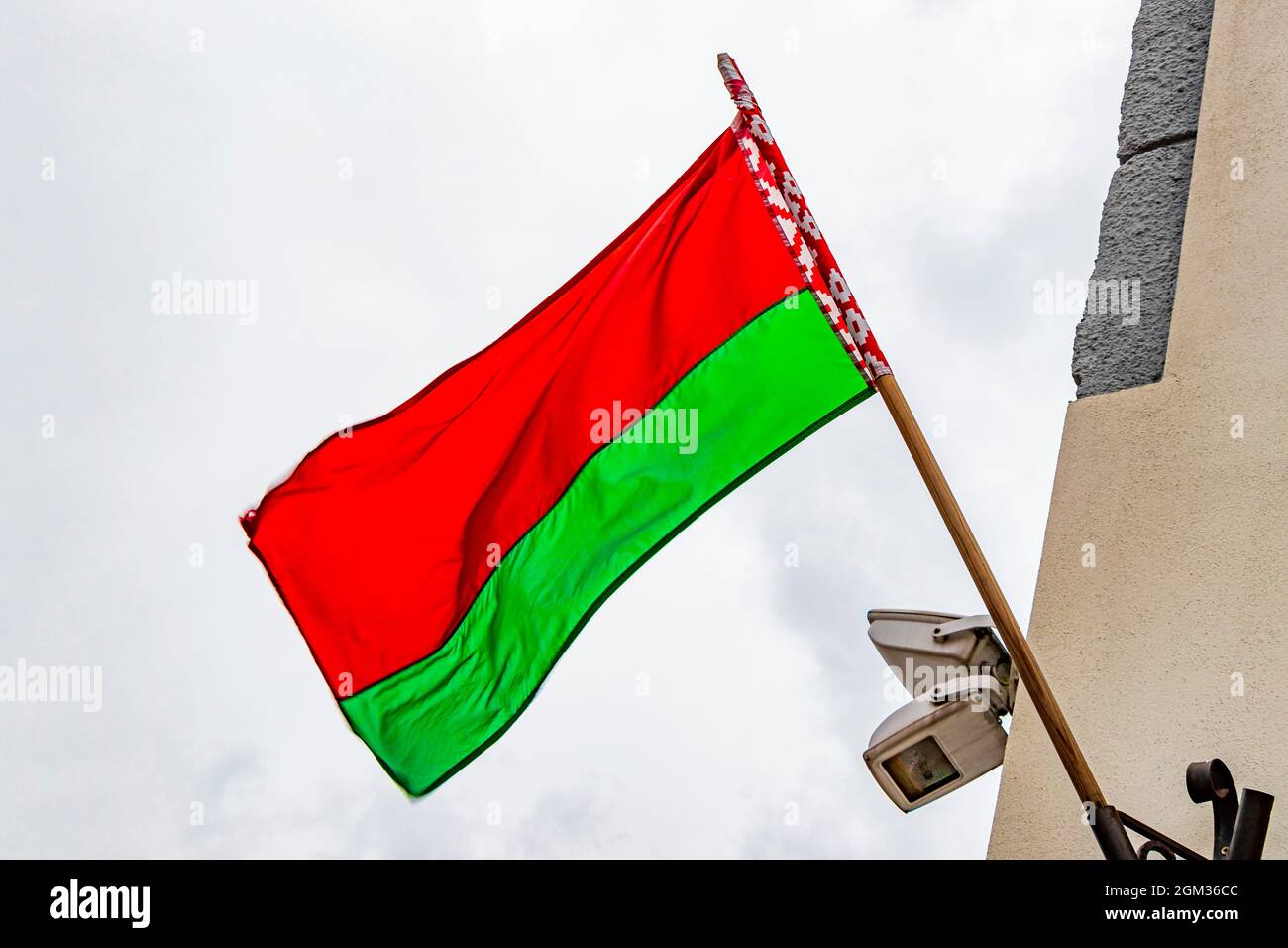 Flag of Belarus on a building with white background belarusian flag red ...