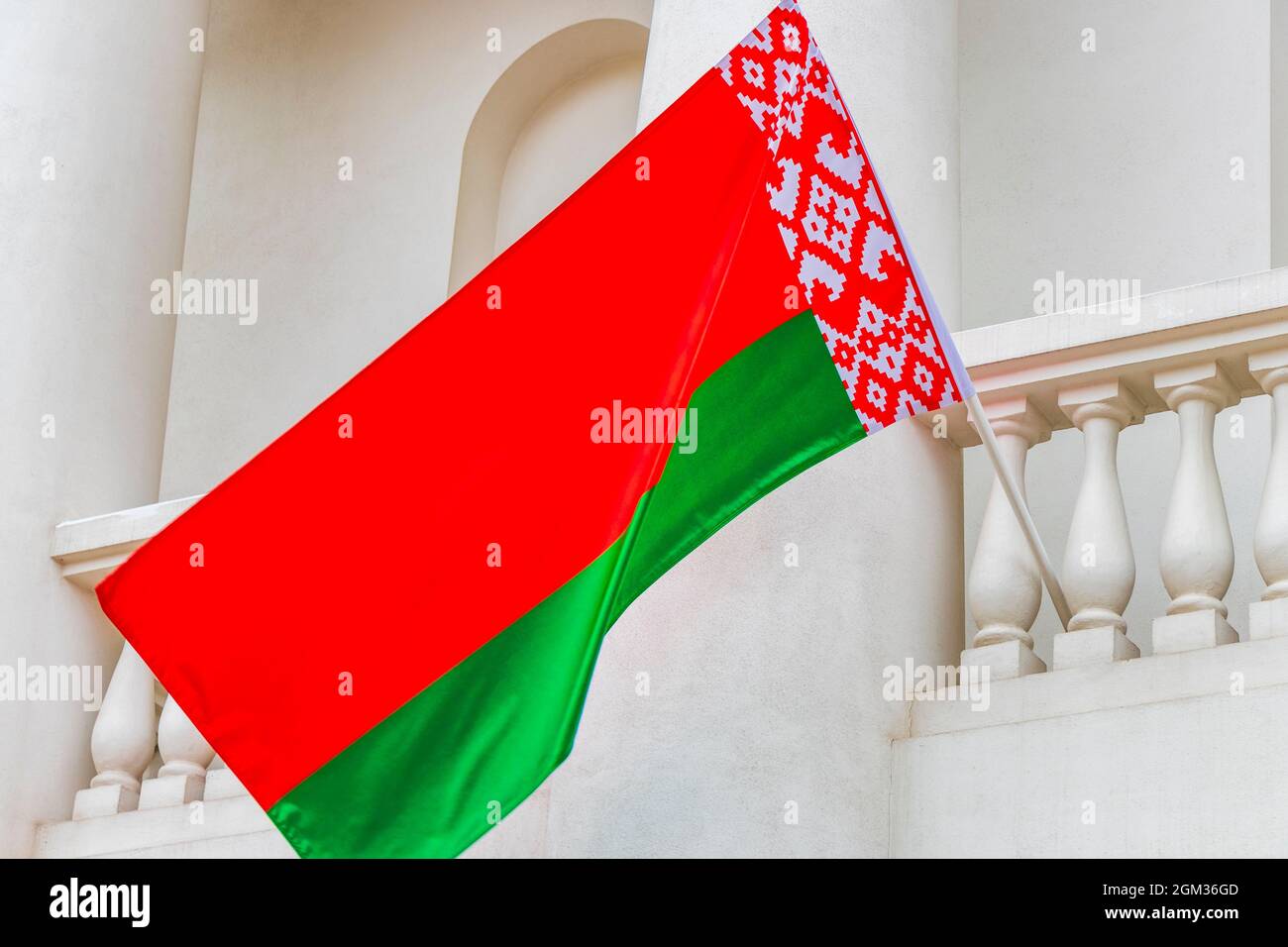 Flag of Belarus on a building with white background belarusian flag red ...