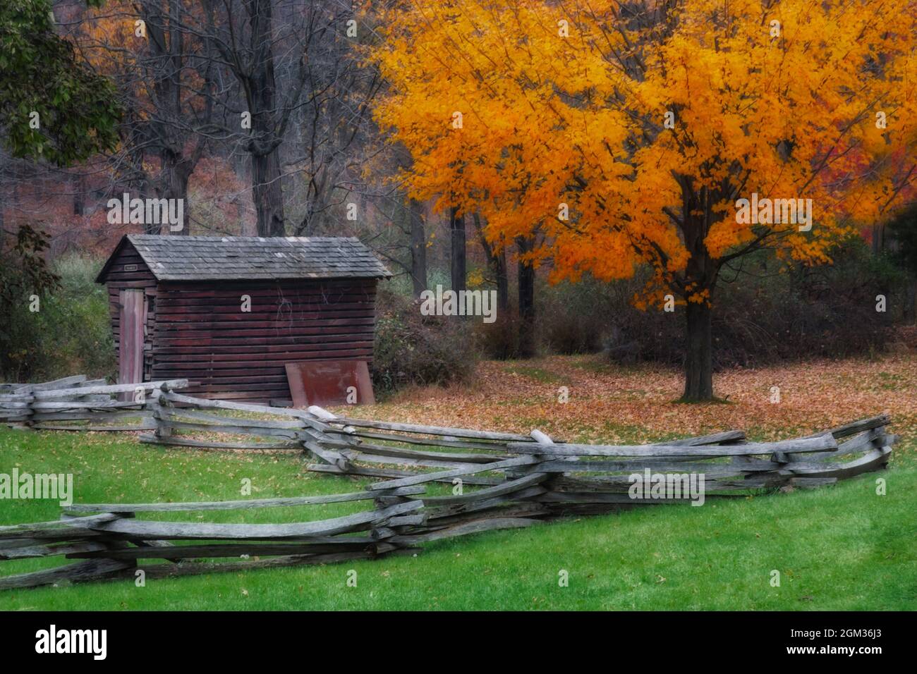 Corn Crib - A wooden corncrib surrounded by the colors of fall foliage ...