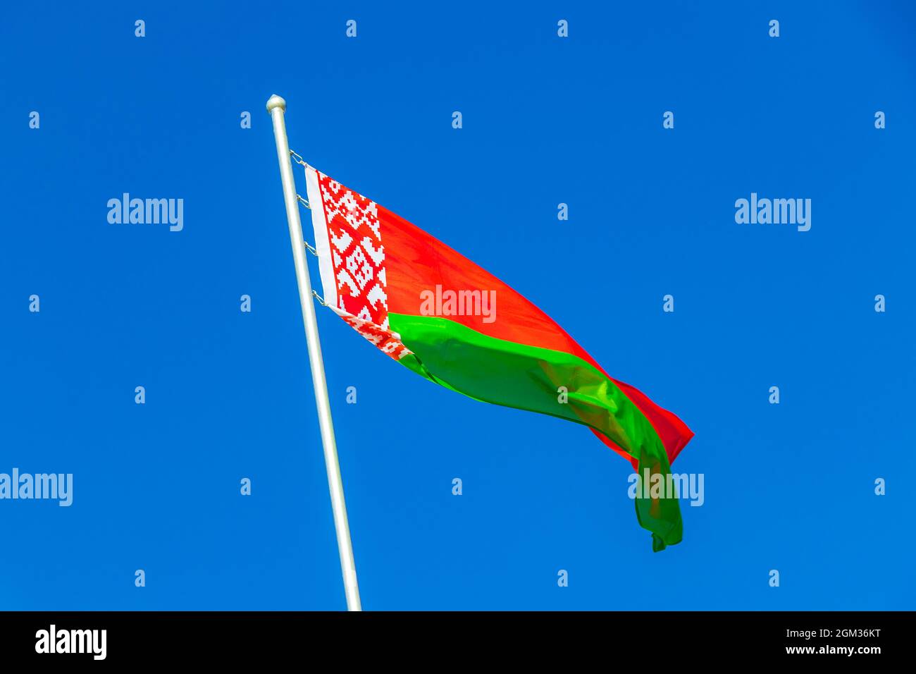 Flag of Belarus with blue sky and background belarusian flag red white ...