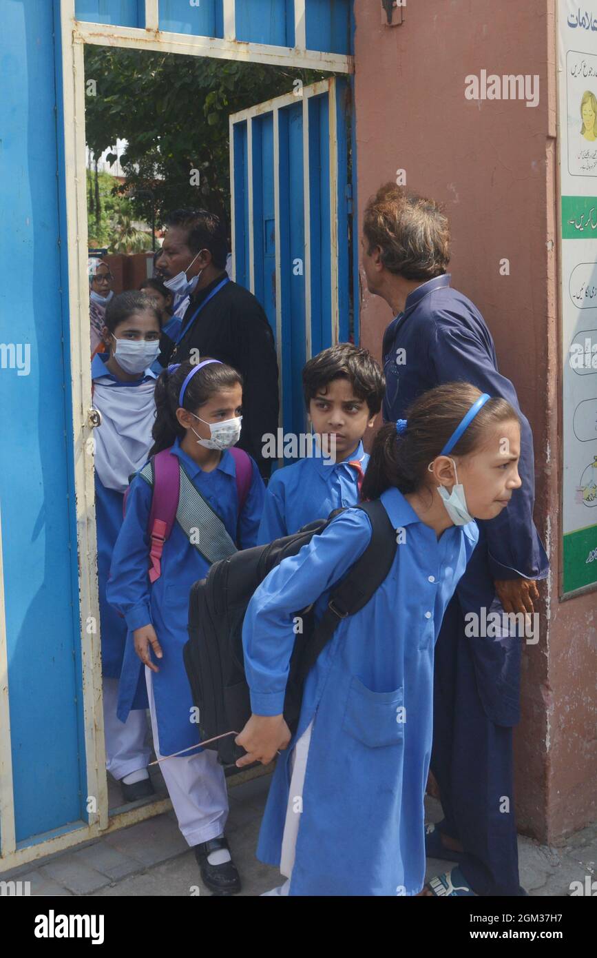 Lahore, Pakistan. 16th Sep, 2021. Pakistani students are coming out ...