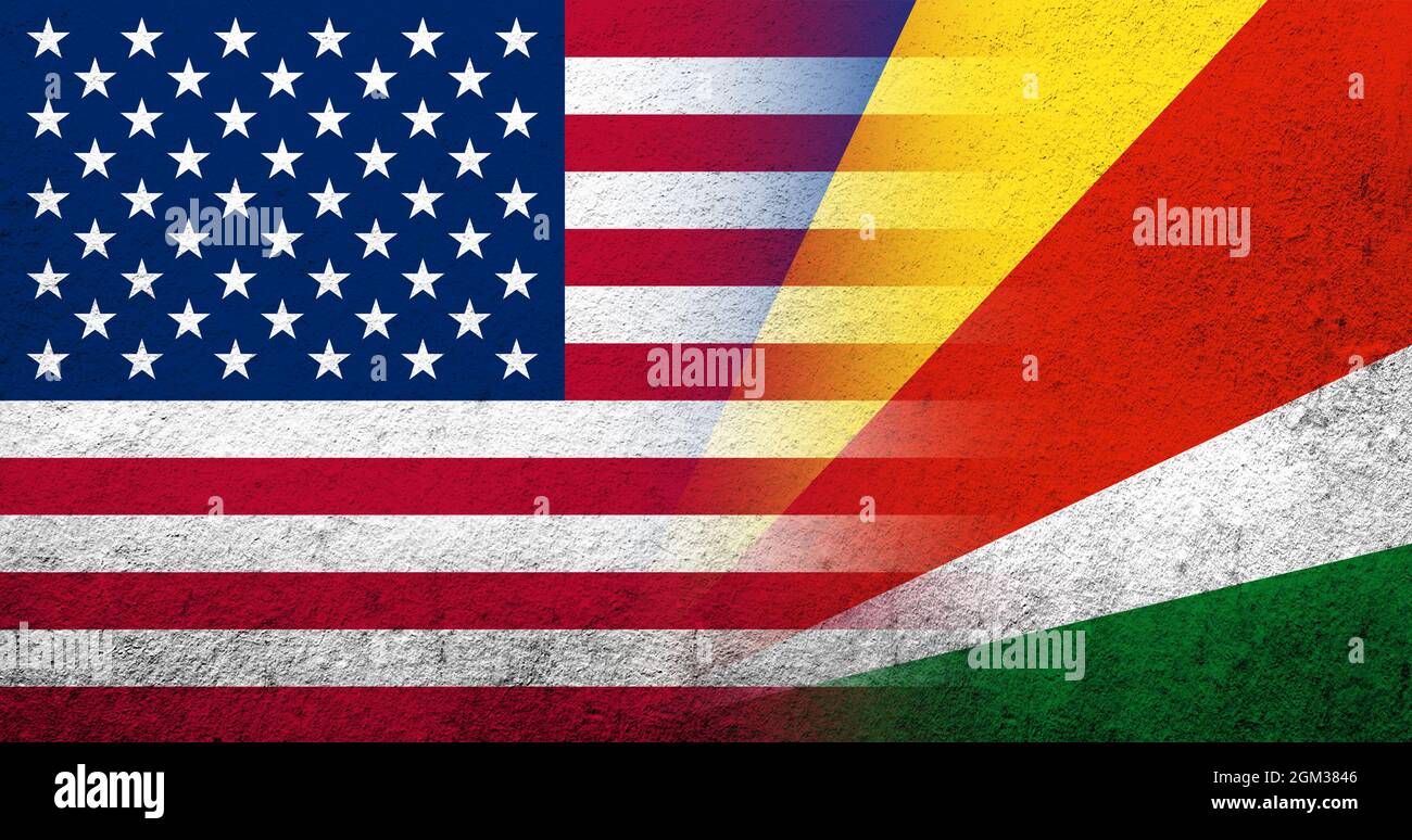 United States of America (USA) national flag with Seychelles National ...