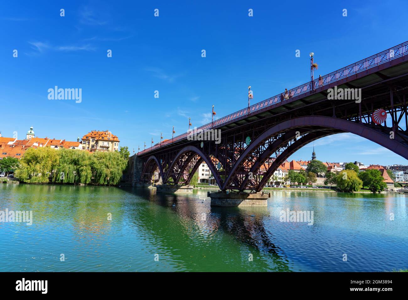 Glavni old most in Maribor with a beautiful view of the old town end ...