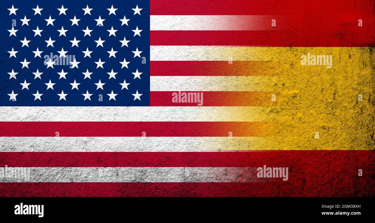 United States of America (USA) national flagwith Kingdom of Spain ...