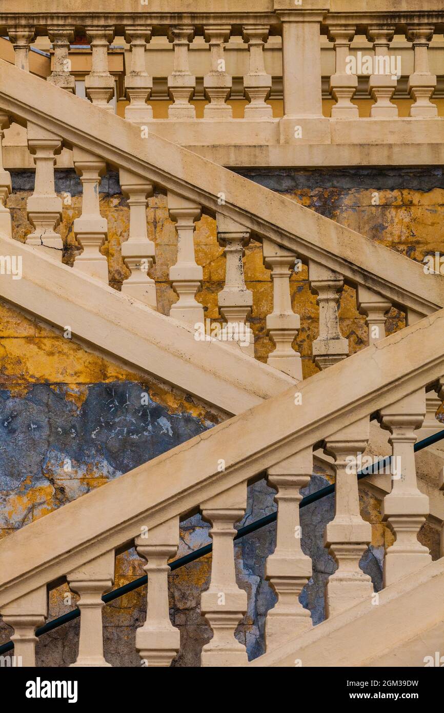 Ancient marble staircase, antique wall. Italy. Geometric background ...