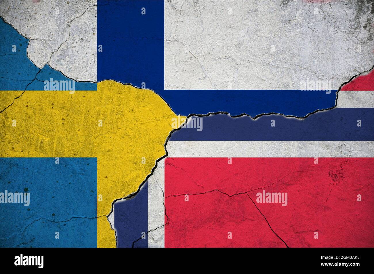 Image of flags of Sweden, Finland, Norway on a wall with a crack Stock ...