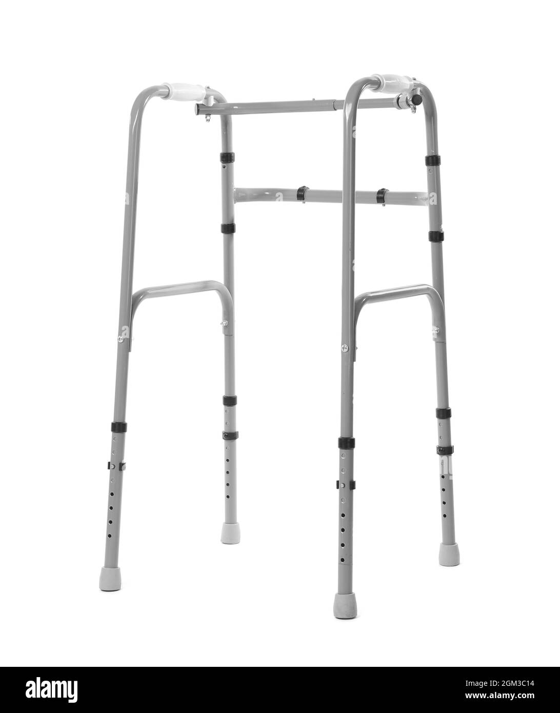 Metal walking frame on white background Stock Photo - Alamy