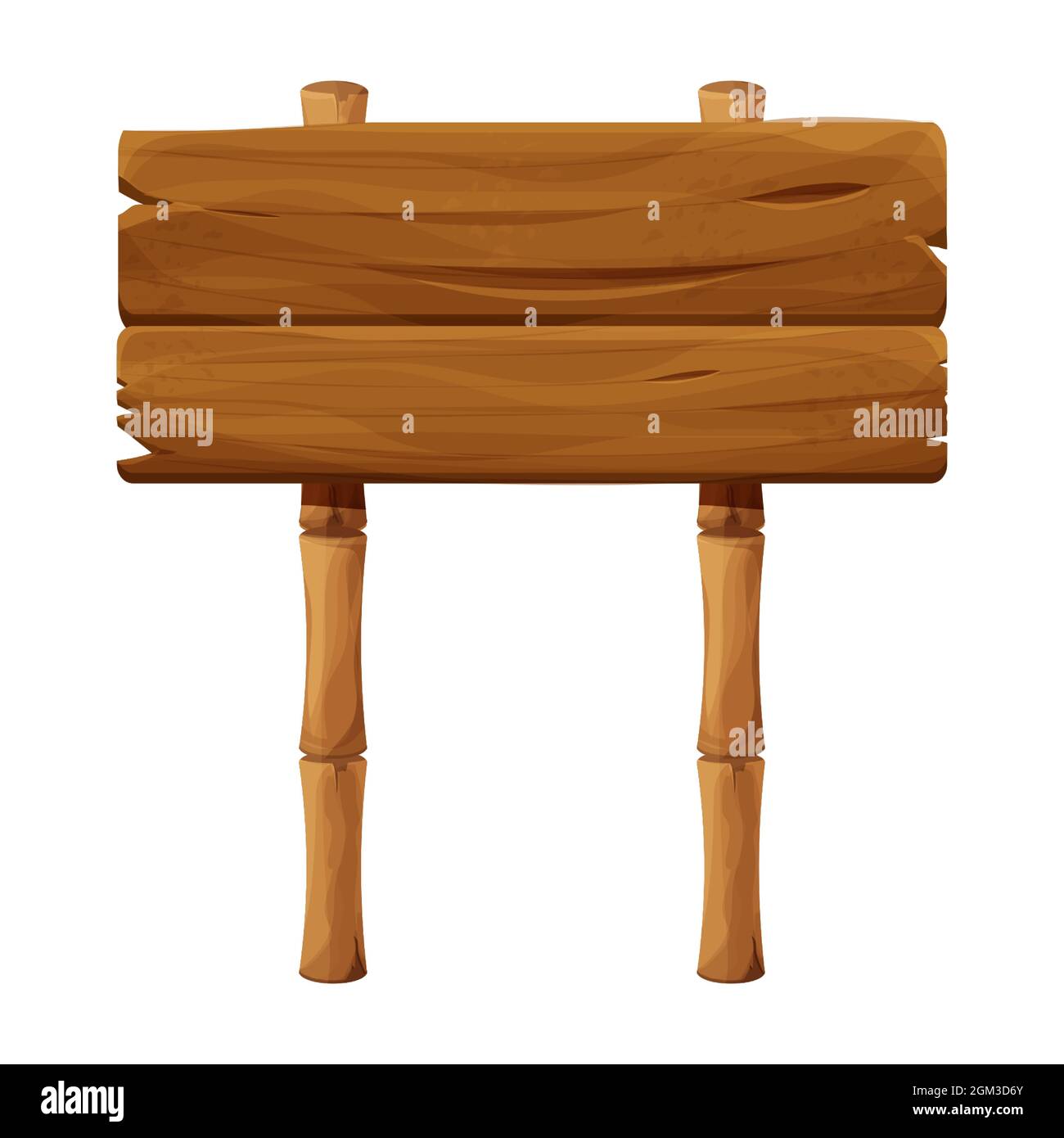 Wooden signboard with bamboo stick in cartoon style, empty signpost ...