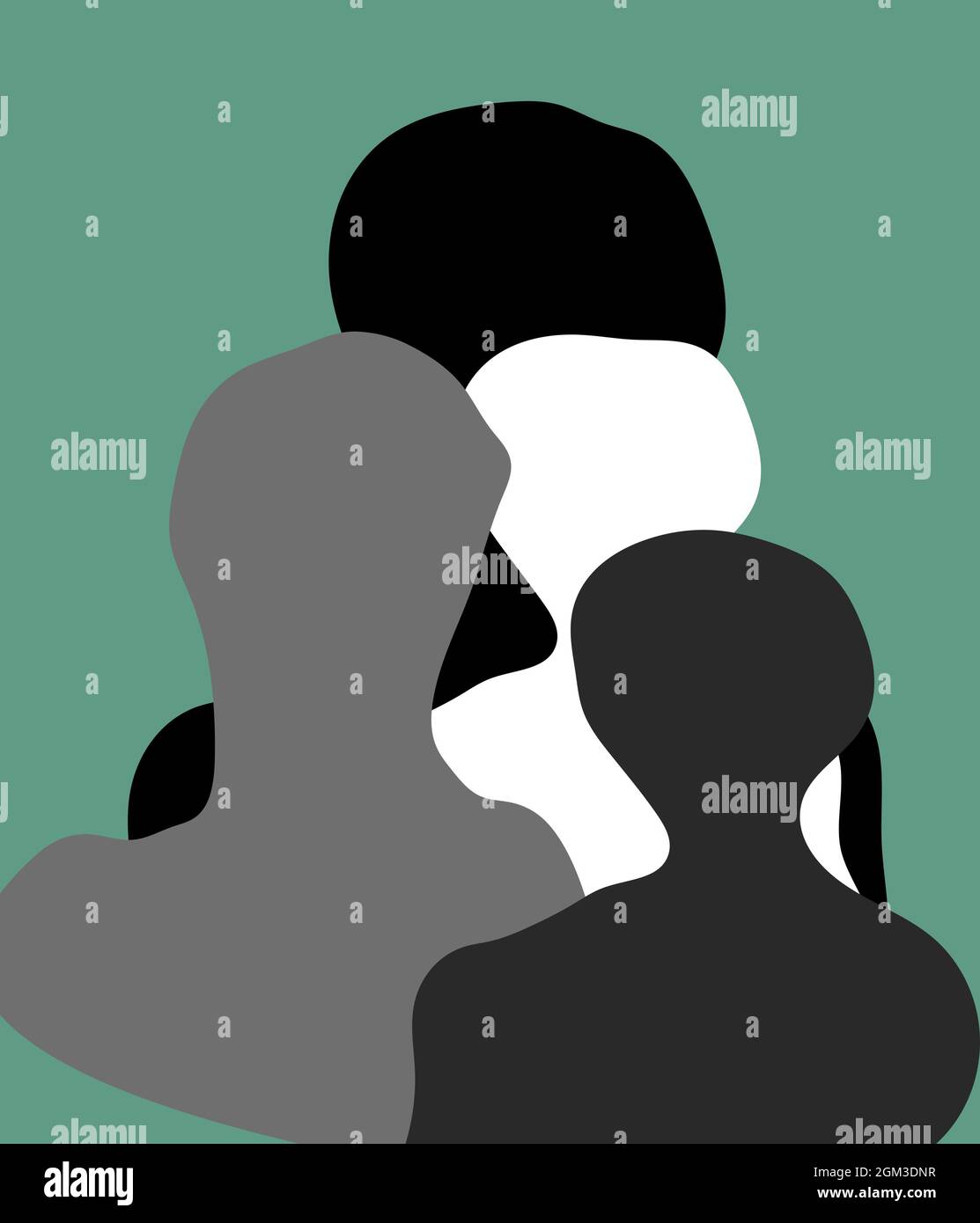 Abstract illustration of crowd figures with a collage of geometric ...