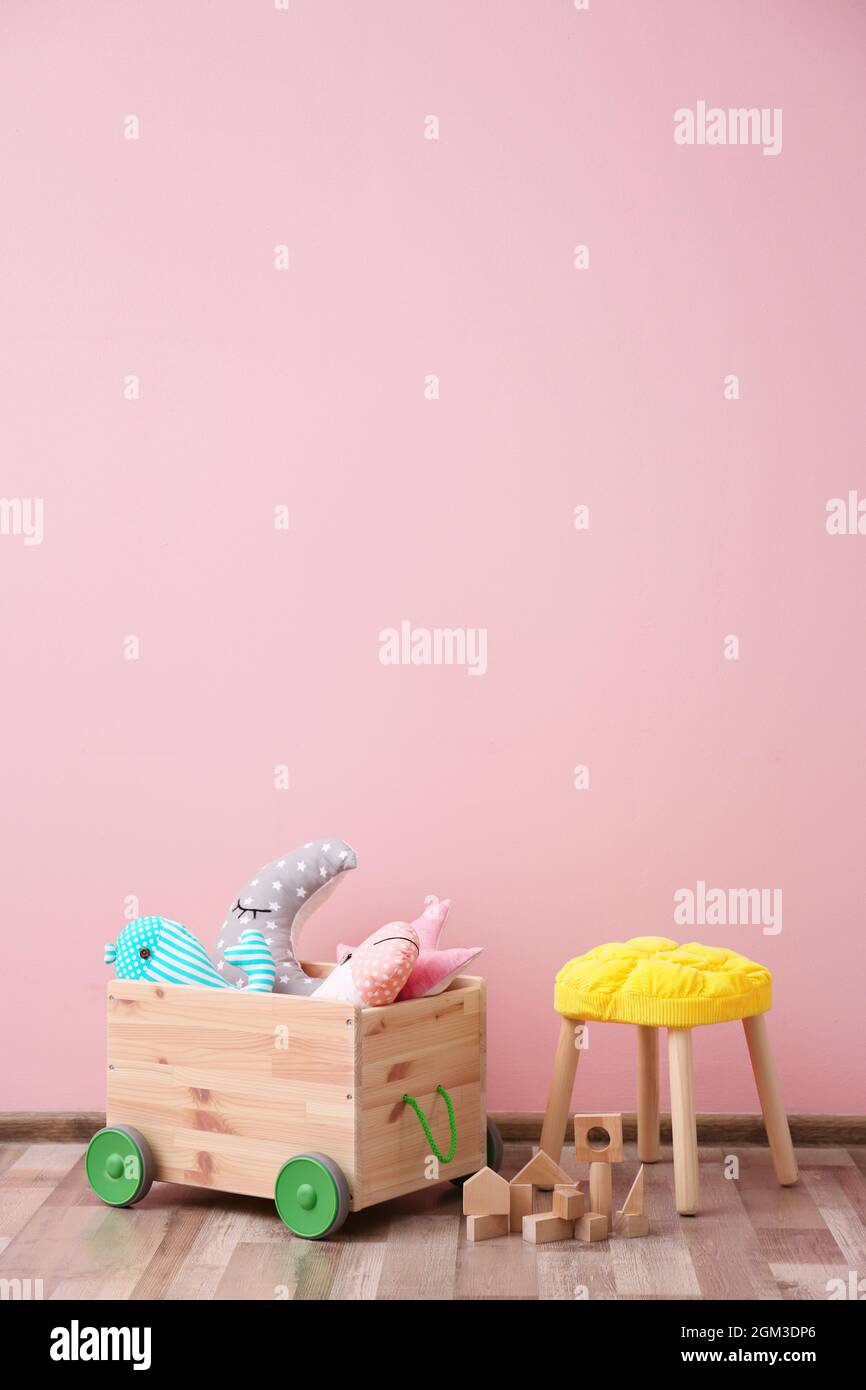 Children's room with bright color wall, interior details Stock Photo ...