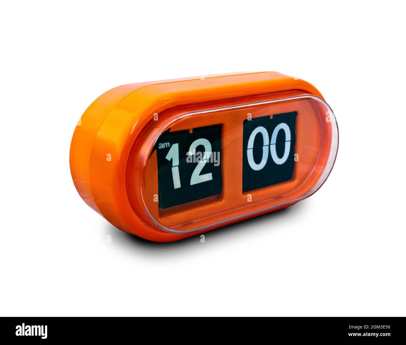 Orange digital flip clock isolated on white background Stock Photo - Alamy