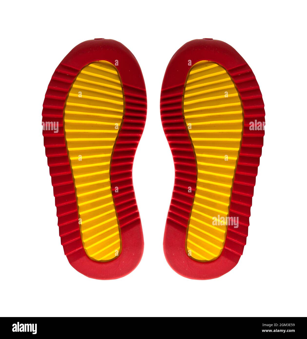 Red yellow sole of shoes isolated on white background Stock Photo - Alamy