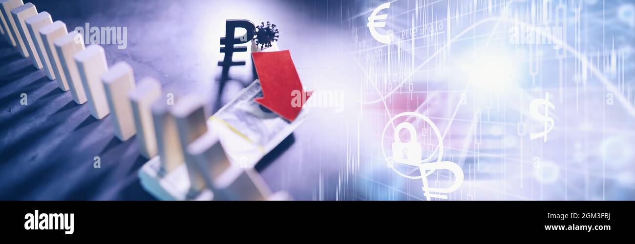 Business concept. The depreciation of the national currency of Russia ...