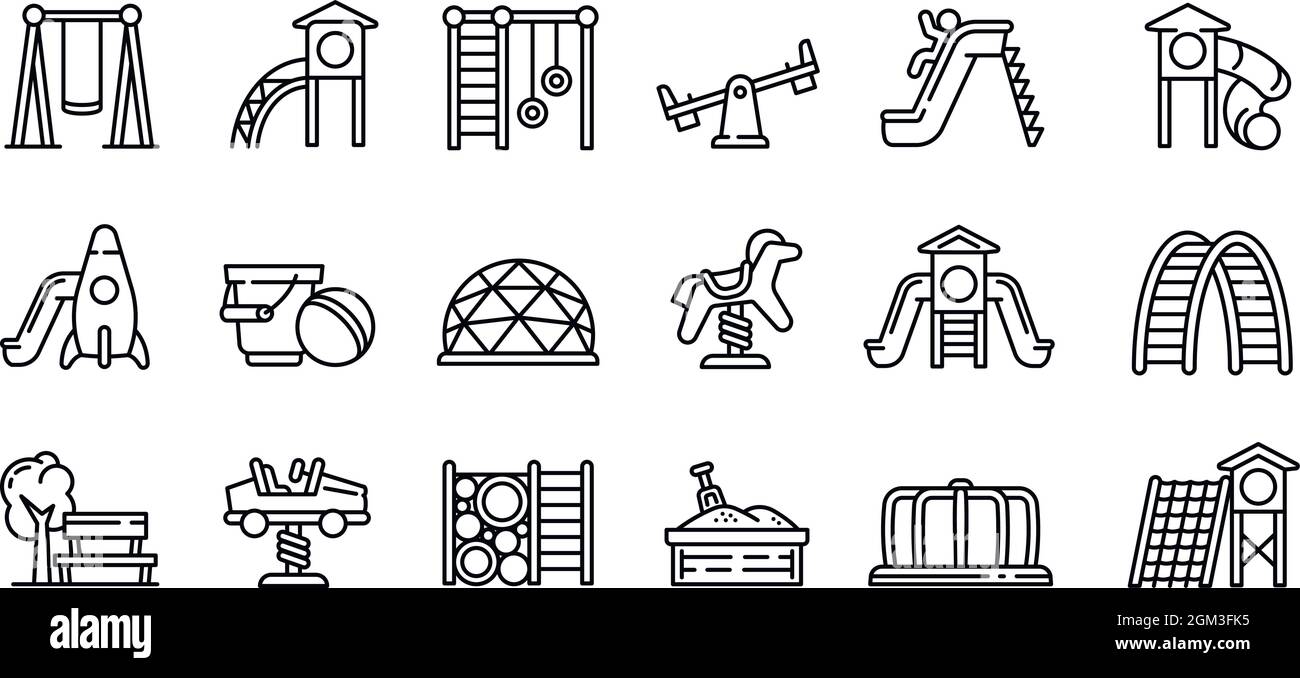Kid playground icons set. Outline set of kid playground vector icons ...