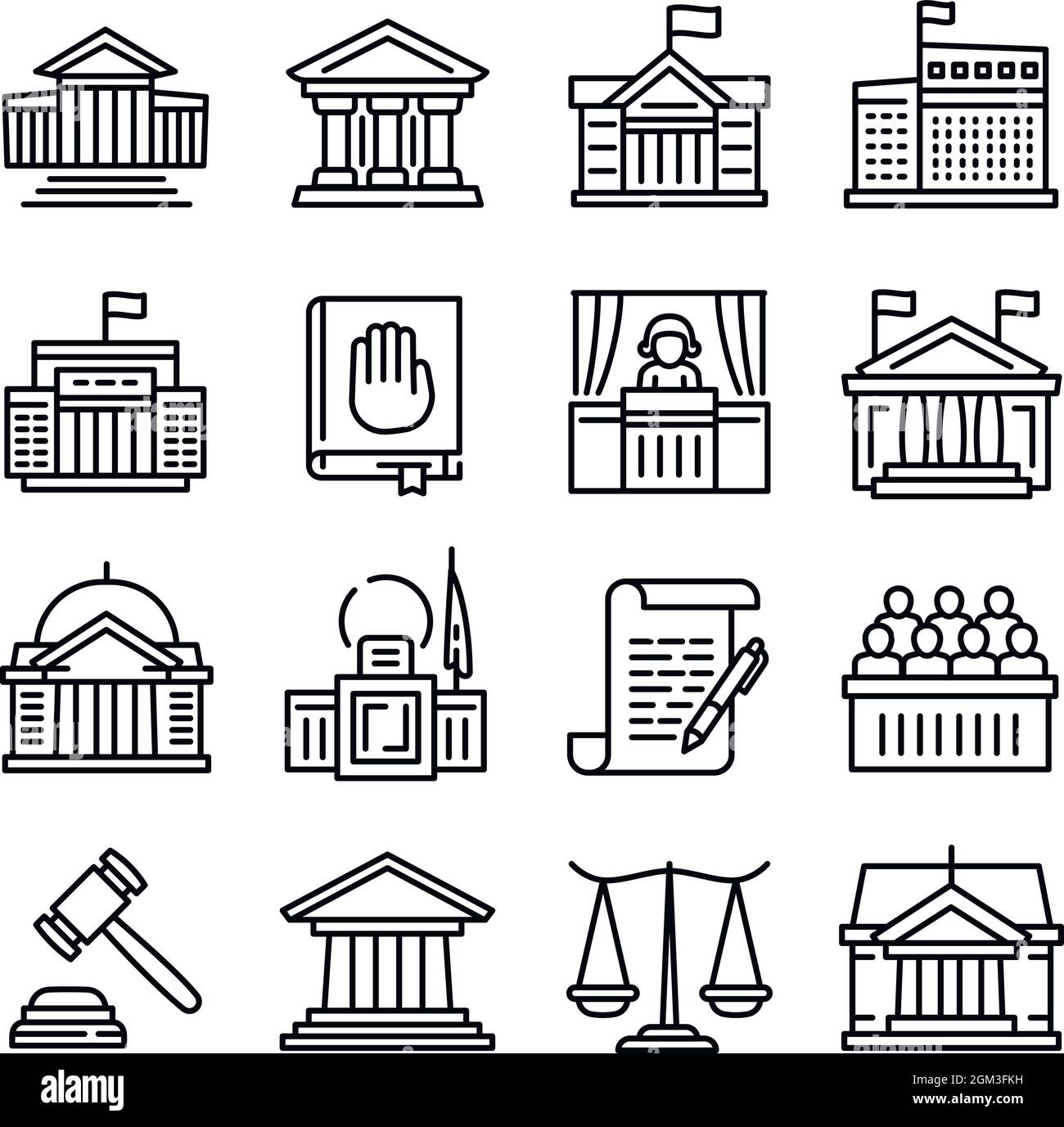 Courthouse icons set. Outline set of courthouse vector icons for web ...