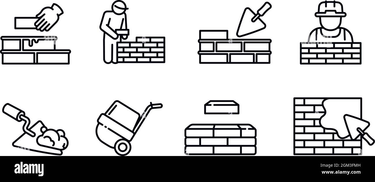 Masonry worker icons set. Outline set of masonry worker vector icons ...