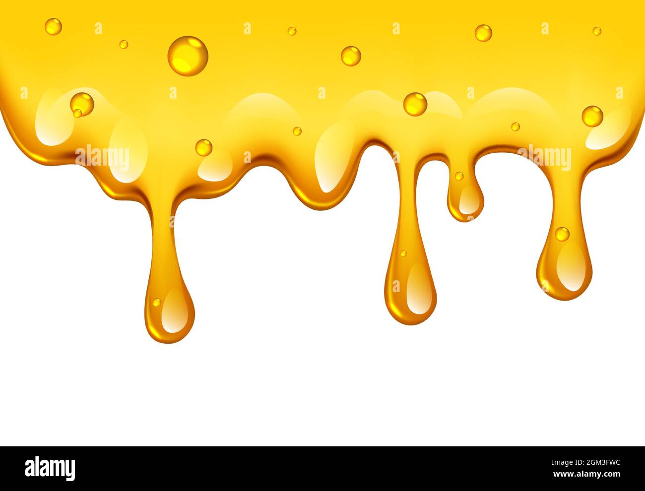 Realistic golden dripping honey border on white background, vector ...