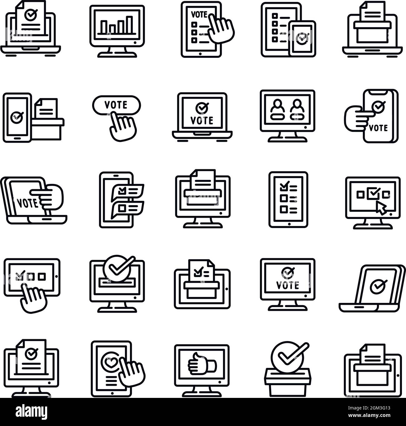 Online vote icons set. Outline set of online vote vector icons for web ...
