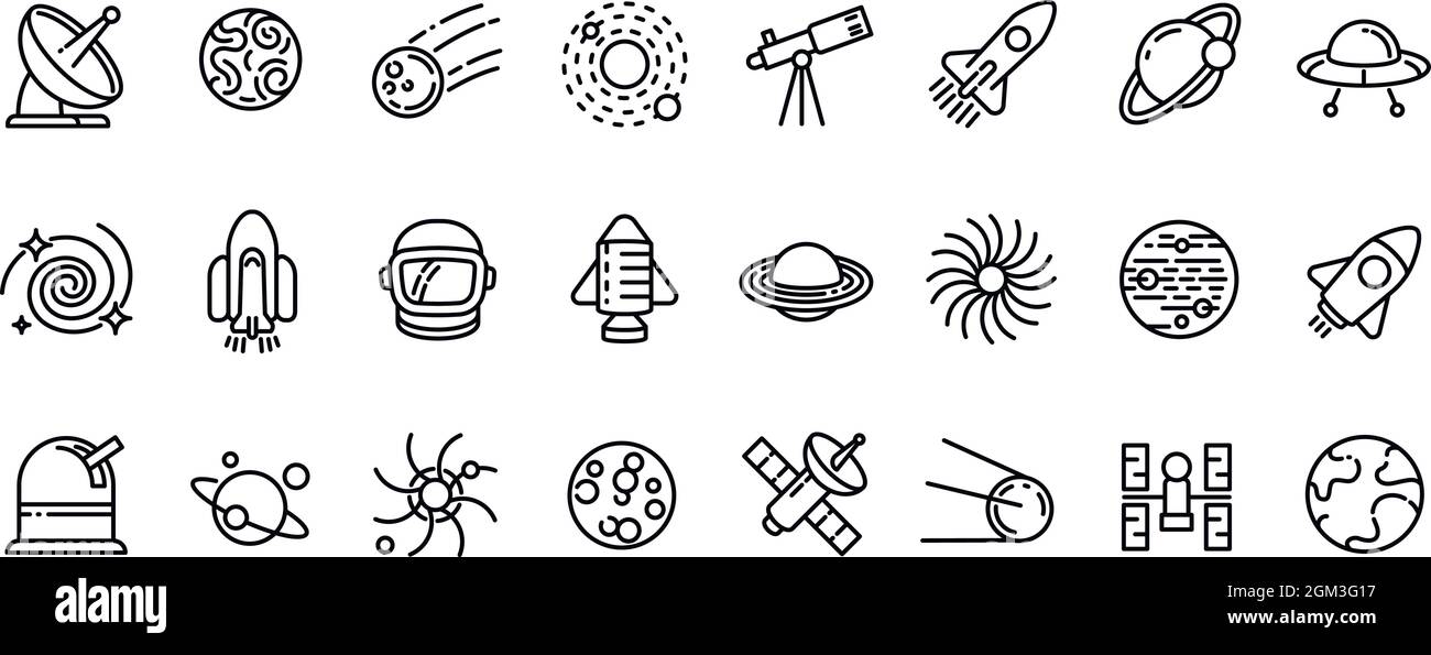 Space research technology icons set. Outline set of space research ...