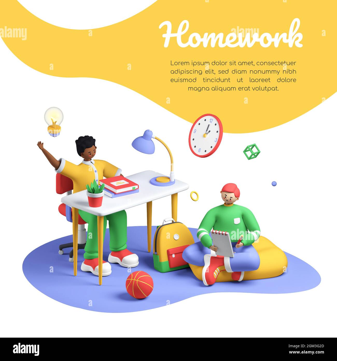 Homework - colorful 3D style banner with place for your information ...