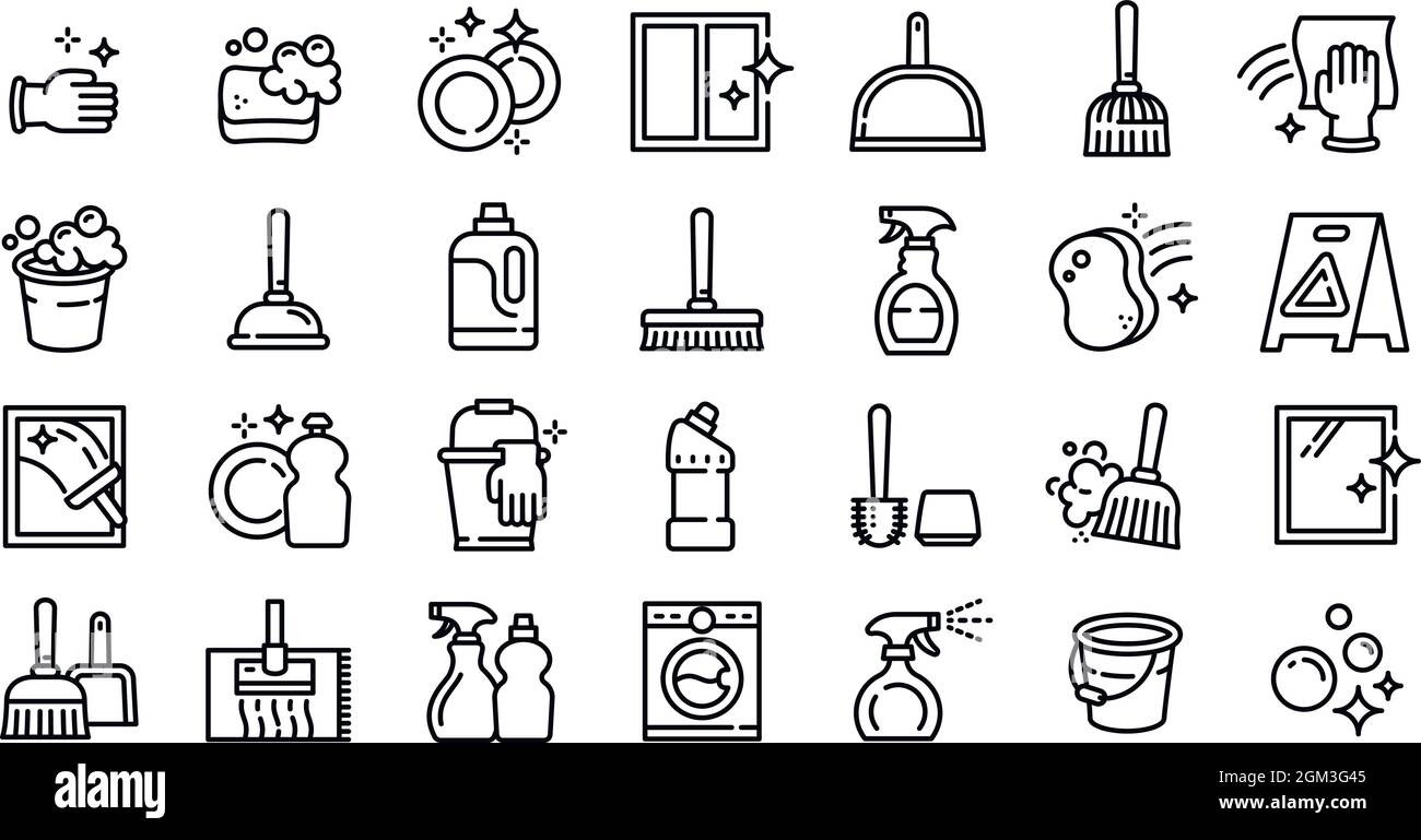 Cleaner equipment icons set. Outline set of cleaner equipment vector ...