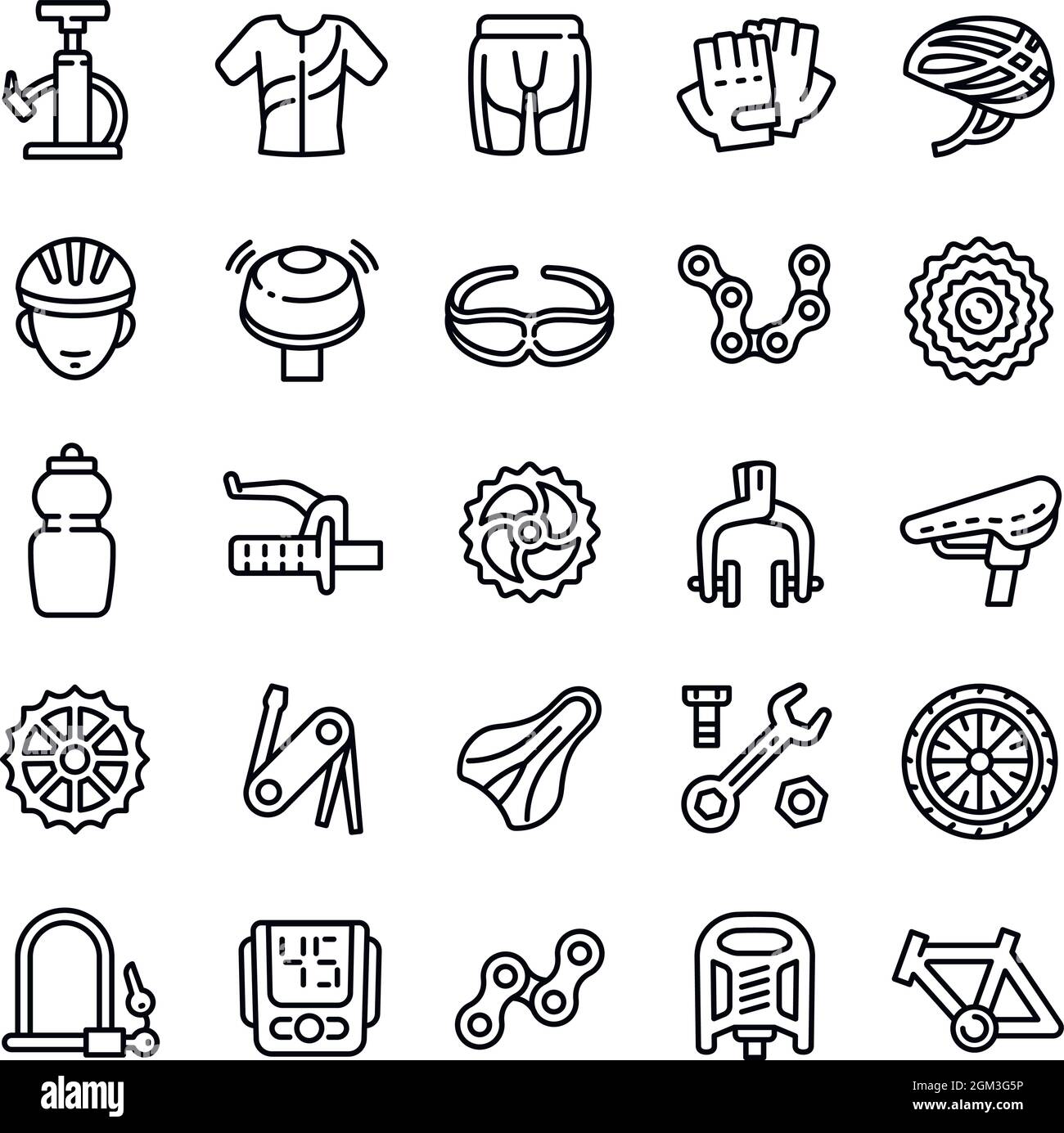 Cycling equipment icons set. Outline set of cycling equipment vector ...