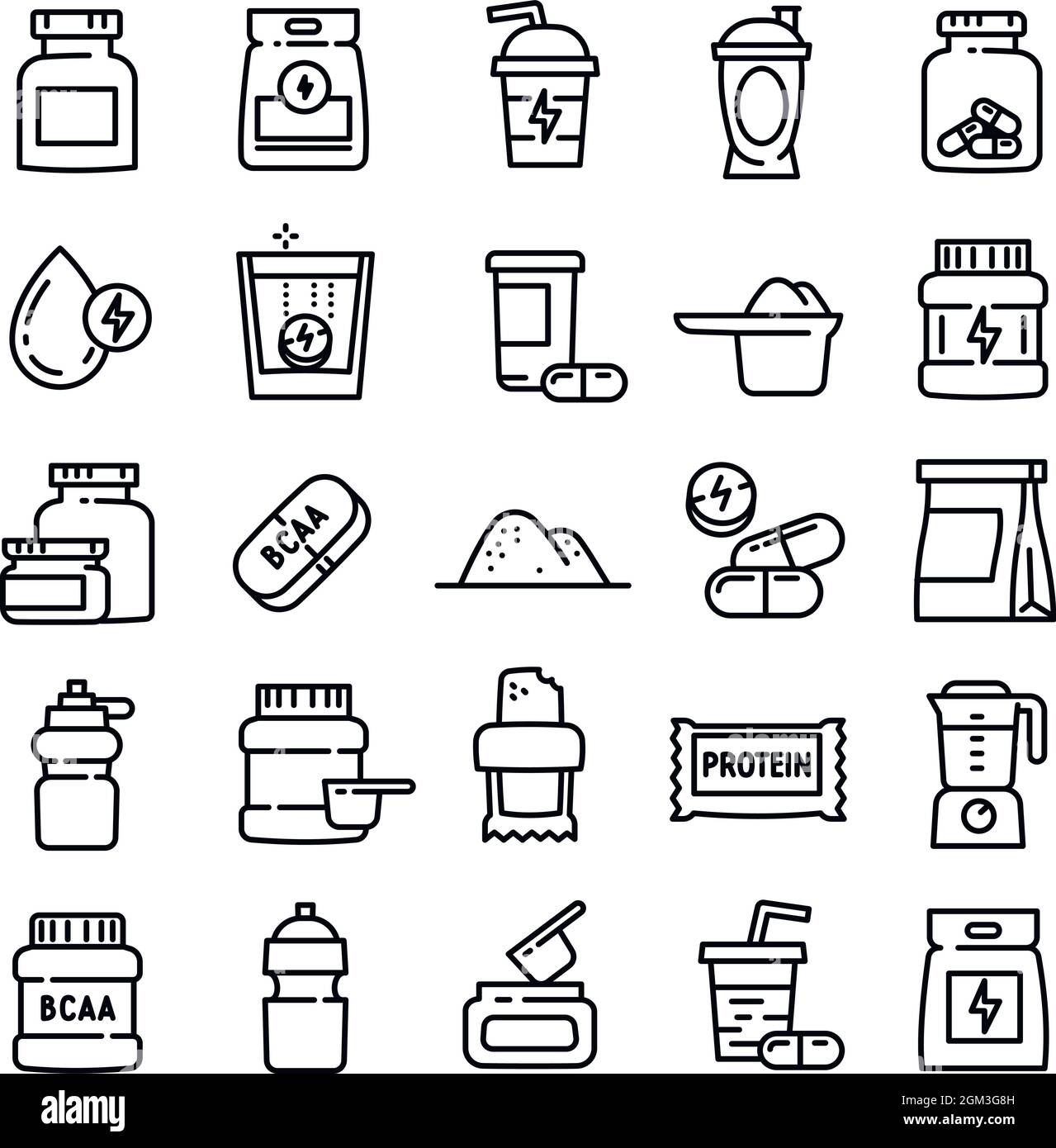 Sport nutrition icons set. Outline set of sport nutrition vector icons ...