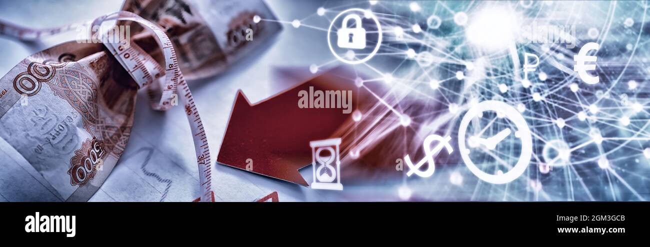 Business concept. The depreciation of the national currency. Bill with ...