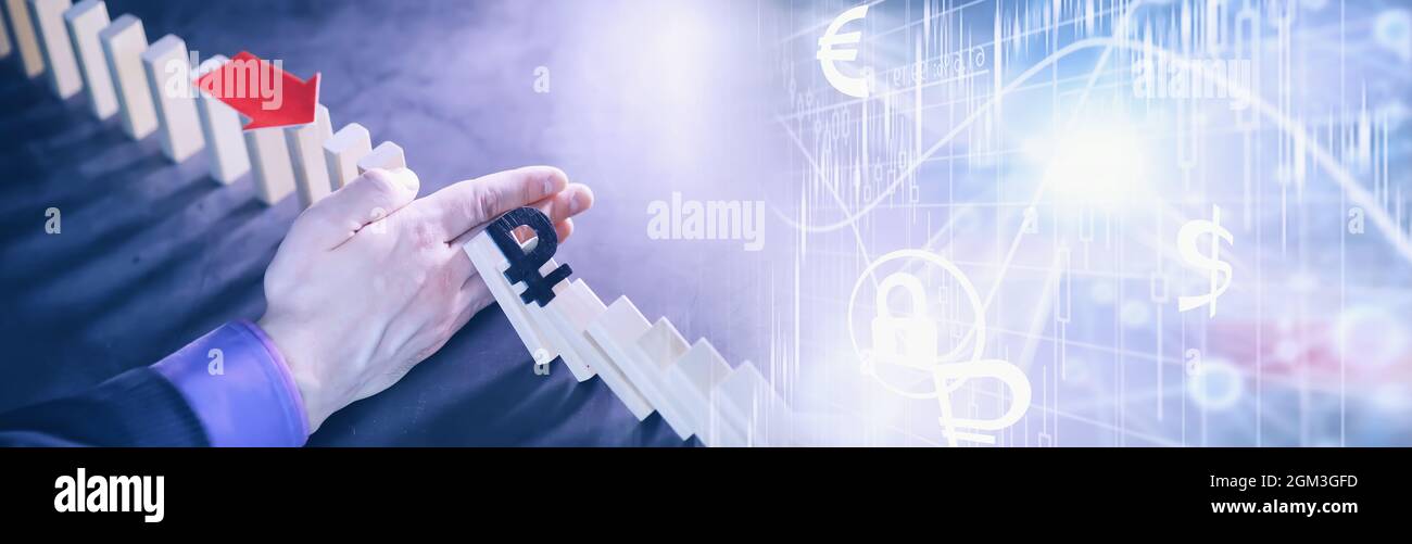 Business concept. The depreciation of the national currency of Russia ...