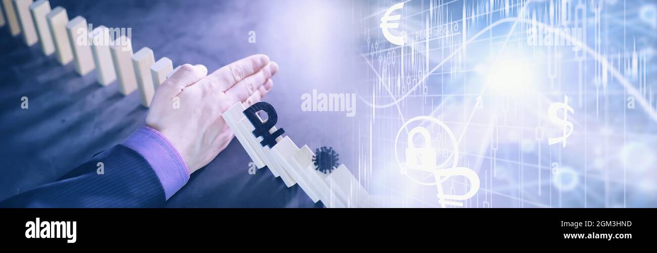 Business concept. The depreciation of the national currency of Russia ...