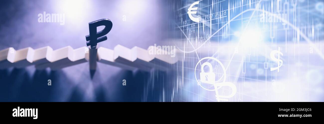 Business concept. The depreciation of the national currency of Russia ...