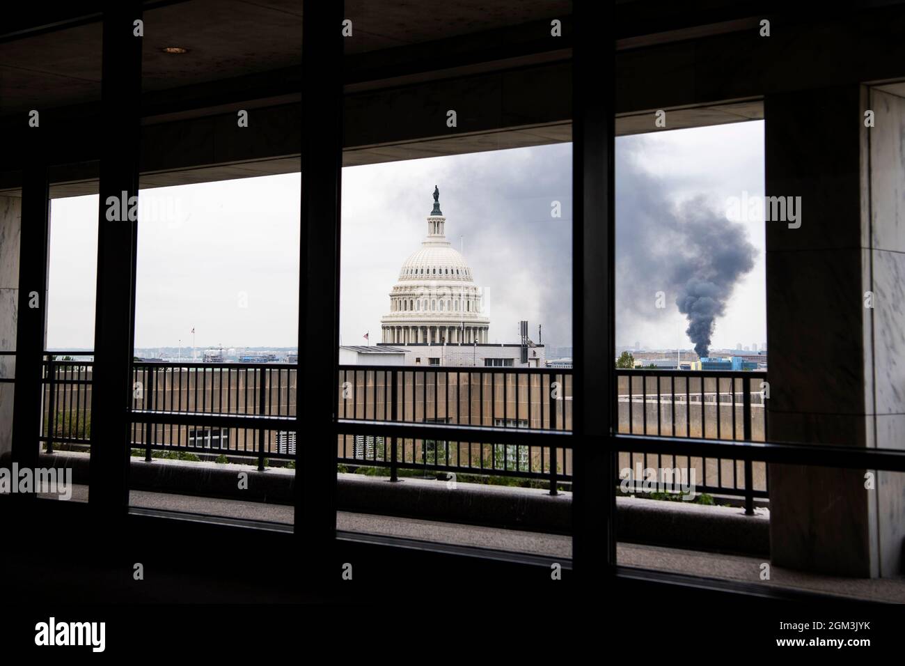 UNITED STATES - SEPTEMBER 16: Smoke from a fire on the roof of MetroÕs ...