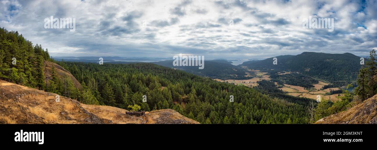 View of Salt Spring Island and farms from the top of Mt. Maxwell Stock ...