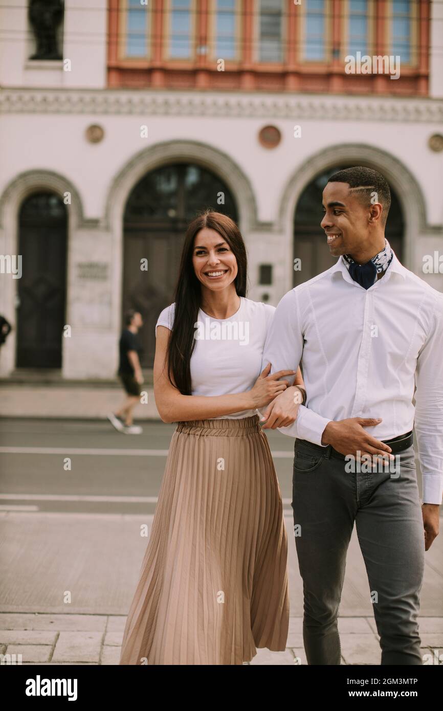 Couple city street togetherness interracial hi-res stock photography ...