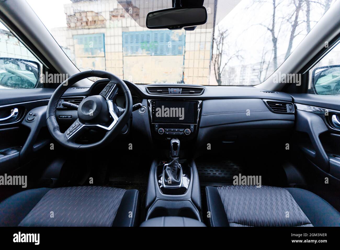 Interior view of car with black salon Stock Photo - Alamy