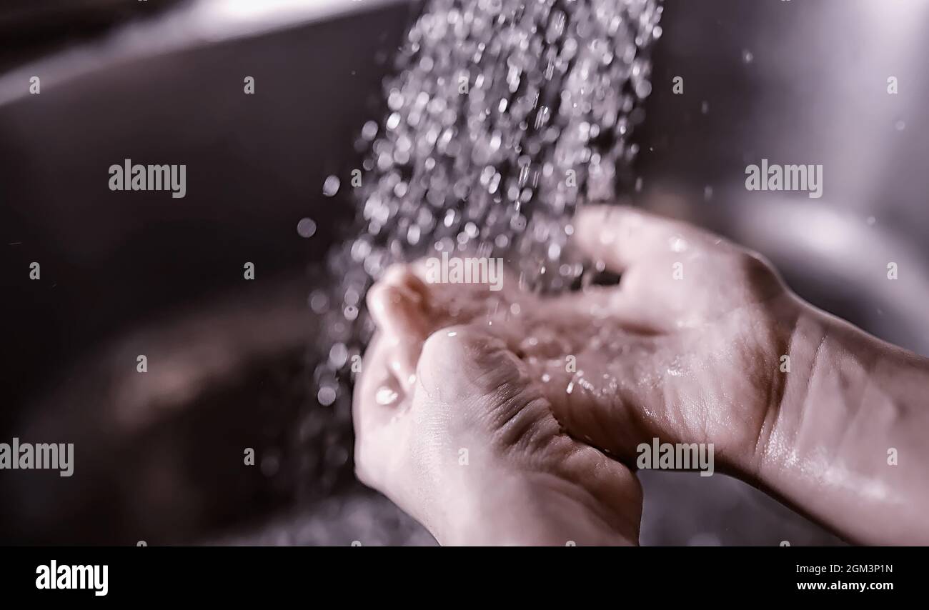 Hygiene rules. Hand washing before meals. Antibacterial treatment hands ...