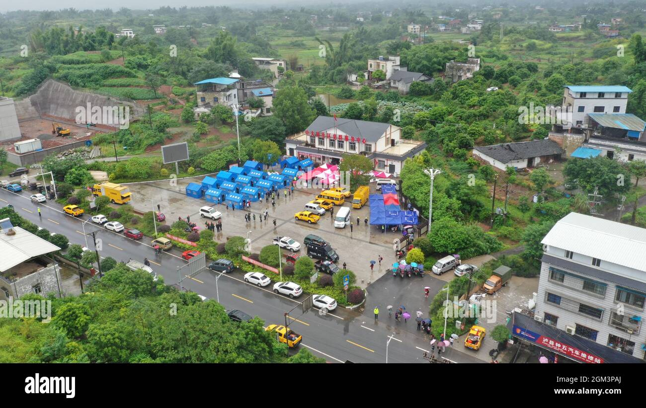 Aerial view of the Lu county which was struck by a magnitude 6 ...