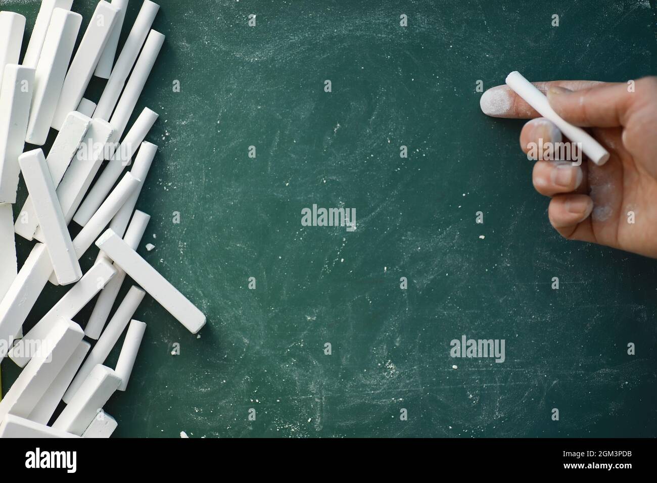 Chalkboard. Crayons for writing on blackboard. Learning concept. School ...